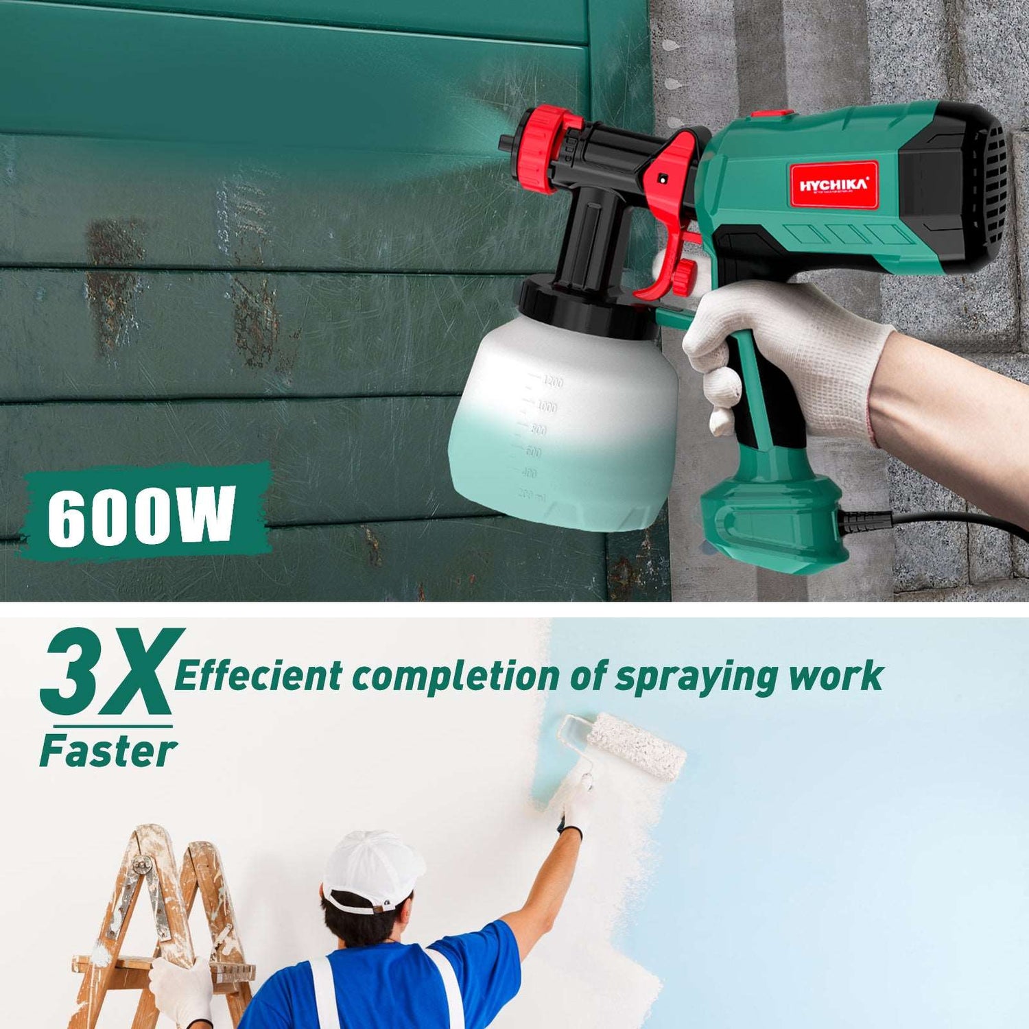 Paint Sprayer, HYCHIKA 600W HVLP Fence Paint Sprayer - HYCHIKA